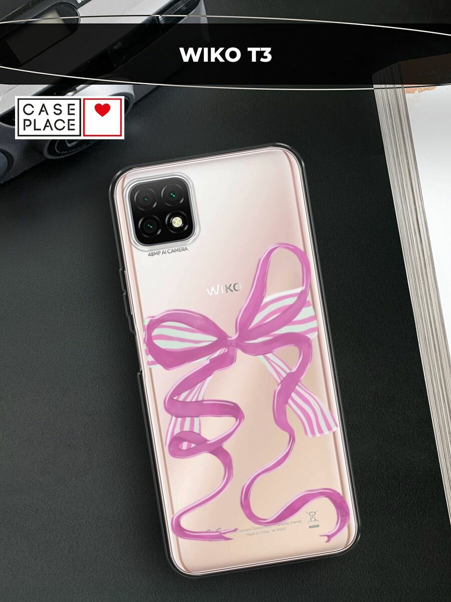 Чехол на Wiko T3 / Вико Т3 с принтом "Полосатый розовый бант 2"