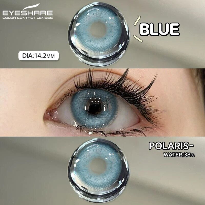 Цветные Контактные Линзы EYESHARE, 1 Пара, Серия Polaris, Годовые, Одноразовые, HEMA, Синие, Для Косплея