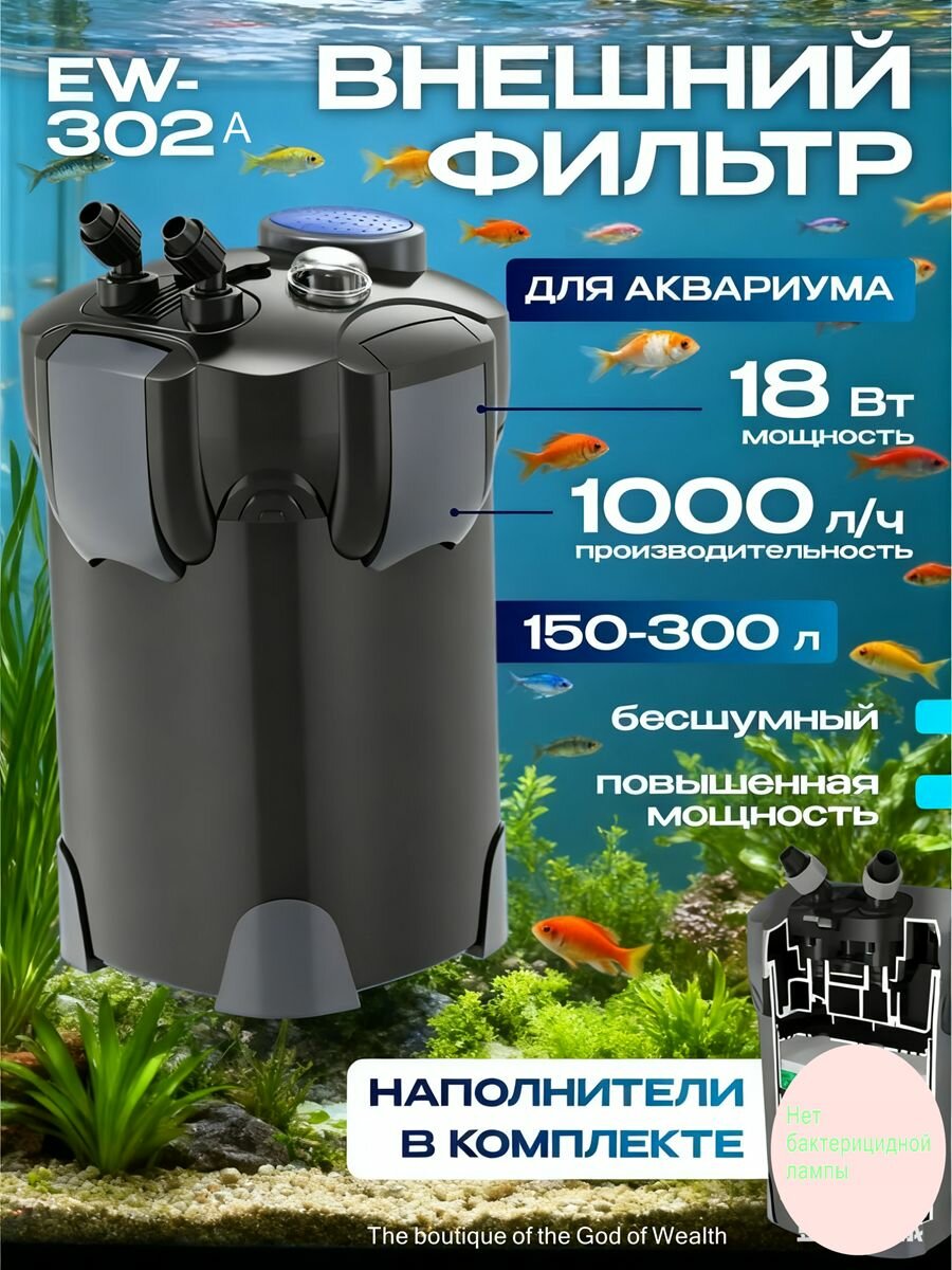 Фильтр для аквариума внешний EW-302A ,18 Вт, канистровый 1000 л/ч