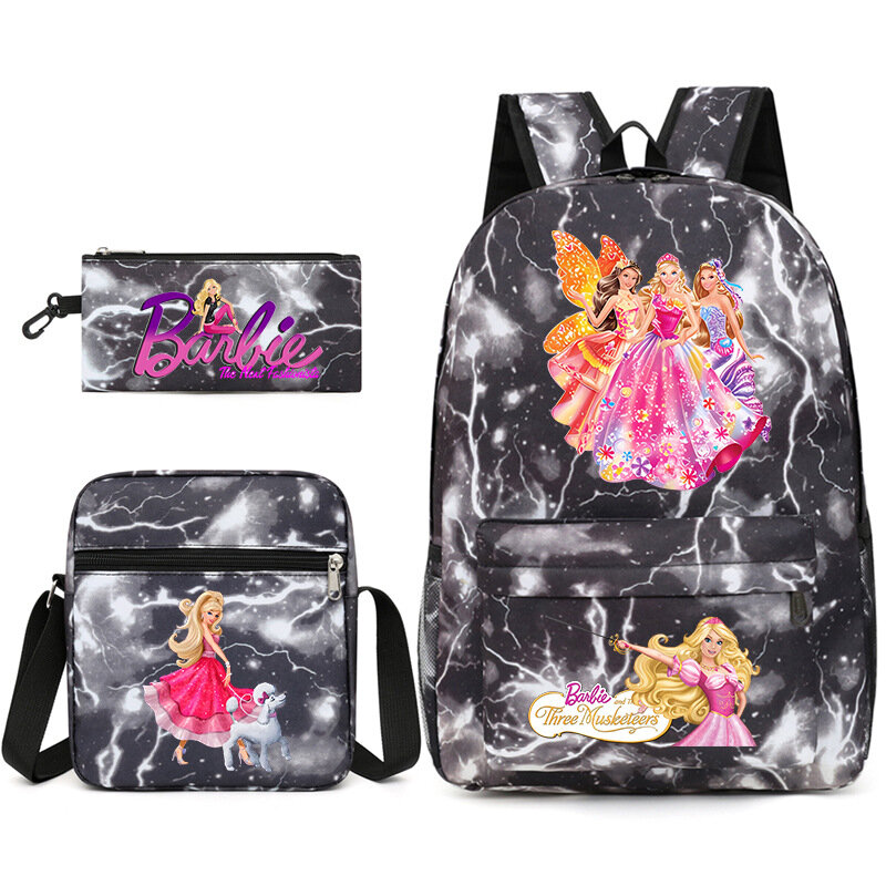 Школьная сумка для девочек 3, 4, 5 и 6 классов, сумка для обеда Barbie Princess, рюкзак, пенал, набор из трех предметов.