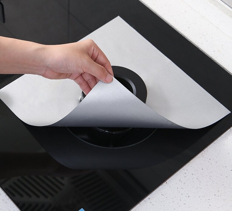 Защитный коврик, для газовой плиты, стеклянный, серебристый, многоразовый, 12 шт 27*27cm