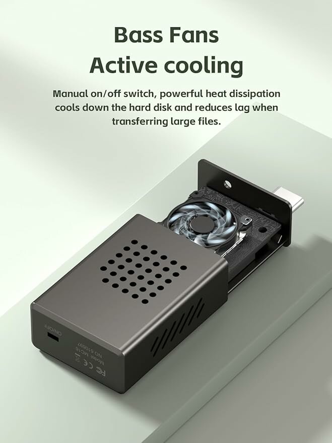 Чехол Hagibis 2230 M.2 NVMe SSD с вентилятором для iPhone 16, 15 Pro Max ProRes, USB 3.2 Gen 2 10 Гбит/с на NVMe PCI-E, внешний чехол M.2 SSD
