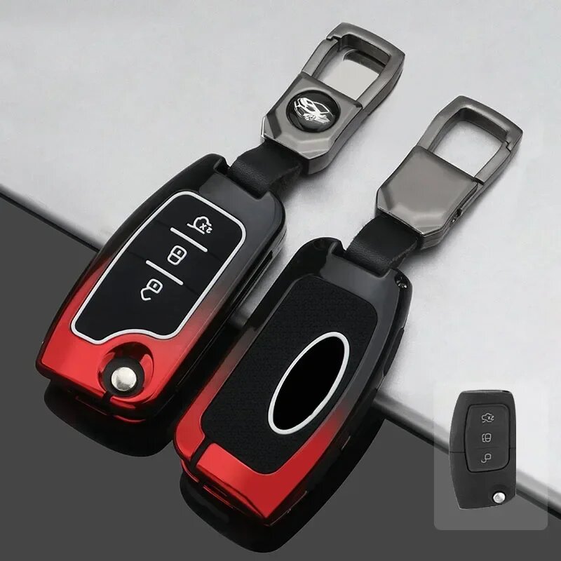Чехол-брелок из цинкового сплава с 2 и 3 кнопками + силиконовый чехол для ключа для Ford Fiesta Focus 2 Ecosport Kuga Escape Falcon B-Max Eco Sport Galaxy red buckle