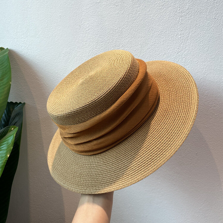Весенне-летняя британская соломенная шляпа, женская солнцезащитная шляпа для отдыха на море, пляжная шляпа ins интернет-знаменитости, японская плоская шляпа с плоским цилиндром, оптовая продажа