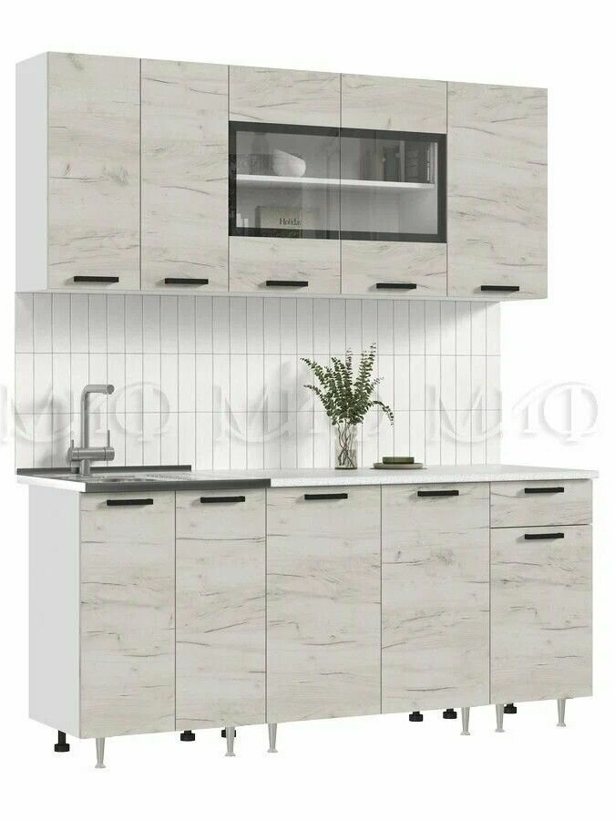 Кухонный гарнитур 1,8м Рио NEW дуб крафт белый, белый со столешницей, МИФ