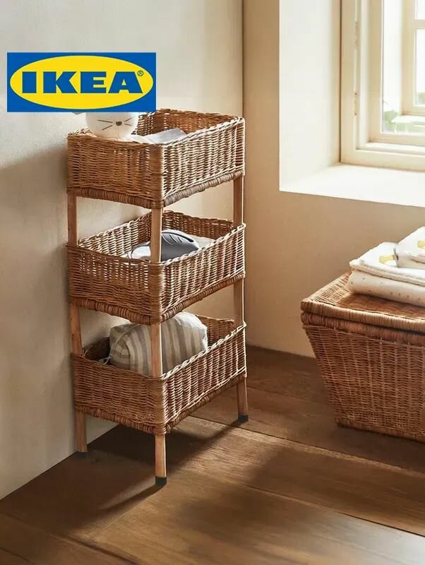 Трехъярусная полка для хранения из ротанга, 30*20*60 см