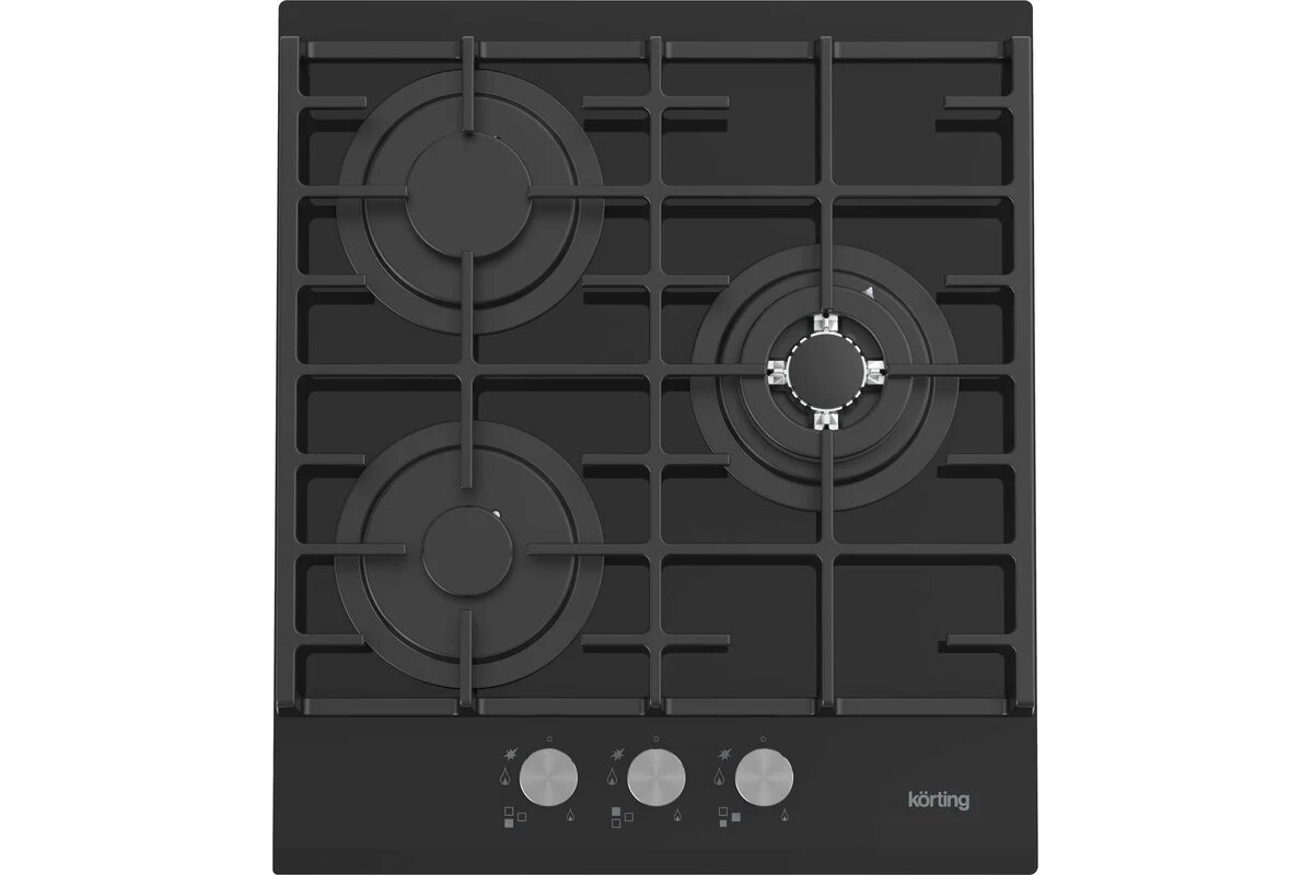 Газовая стеклянная варочная панель Korting HGG 4825 CTN чёрного цвета, 3 конфорки