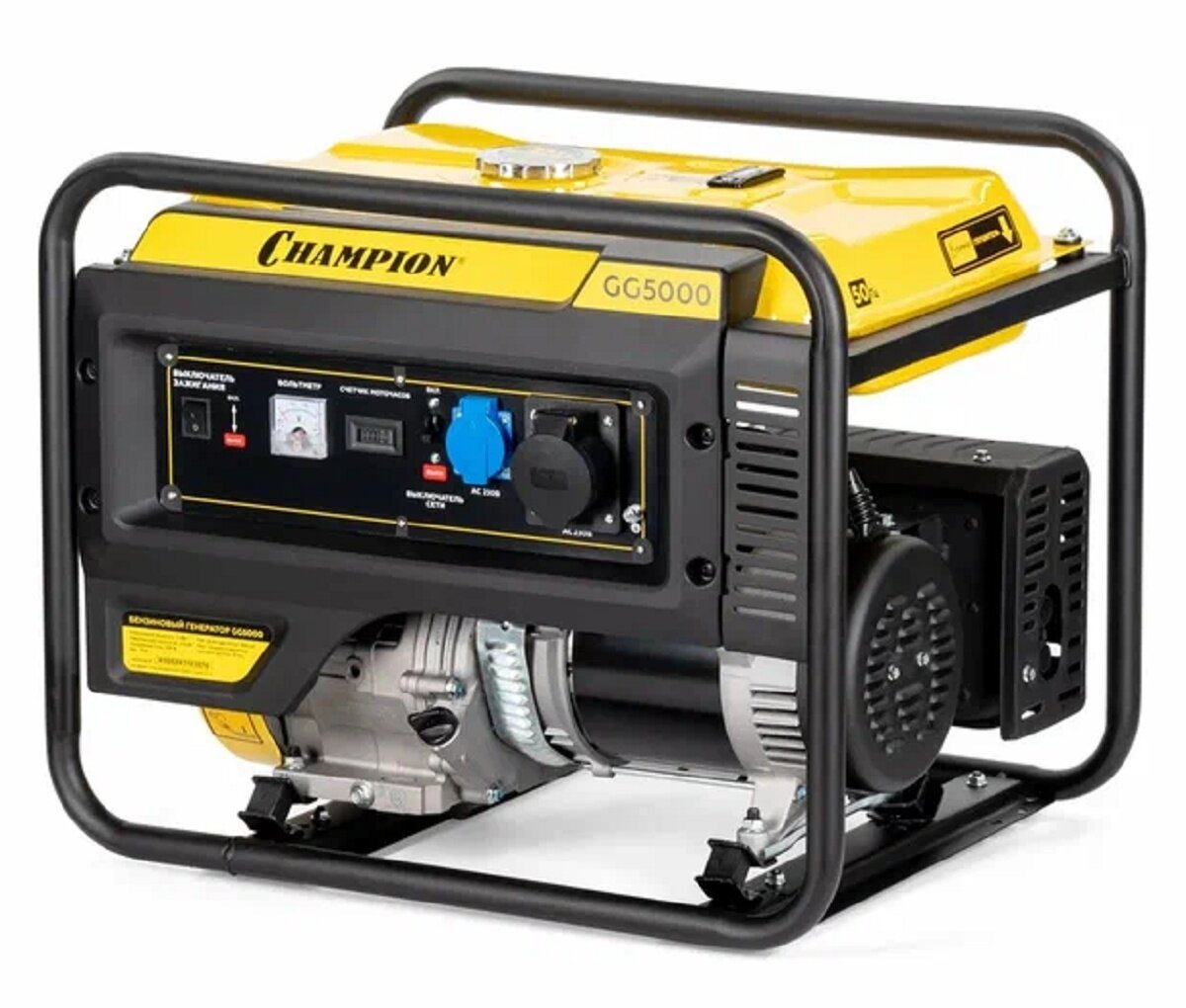 Бензиновый генератор Champion GG5000, 5 кВт/15 л. с, бак 25л, масляный бак 1.1 л, желтый
