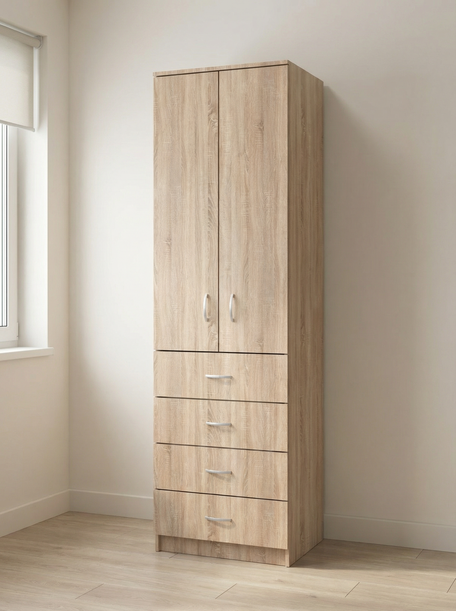 Шкаф двухстворчатый распашной с 4 ящиками Шелли-8, ШхГхВ: 60х50х210 см