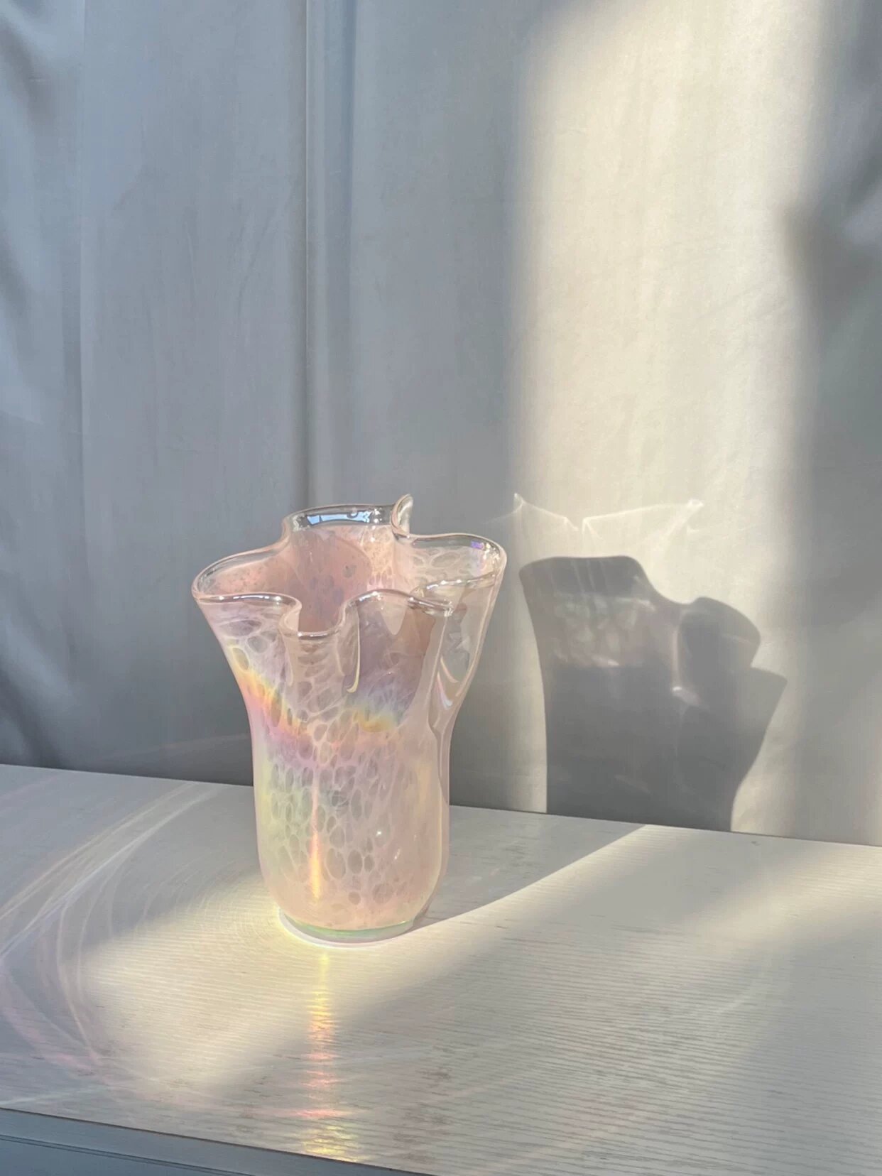 Розовая перламутровая ваза, ваза из стекла ручной работы, украшение для дома, ваза для гостиной, настольная ваза, декор