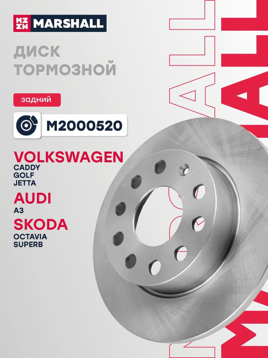 Диск тормозной задний Audi Ауди A3, Seat Сеат TOLEDO, Skoda Шкода Octavia, Октавия, Superb, Volkswagen Фольксваген Caddy, Кэдди, Golf, Гольф, Jetta, Джетта, Touran, Туран 1K0615601AC