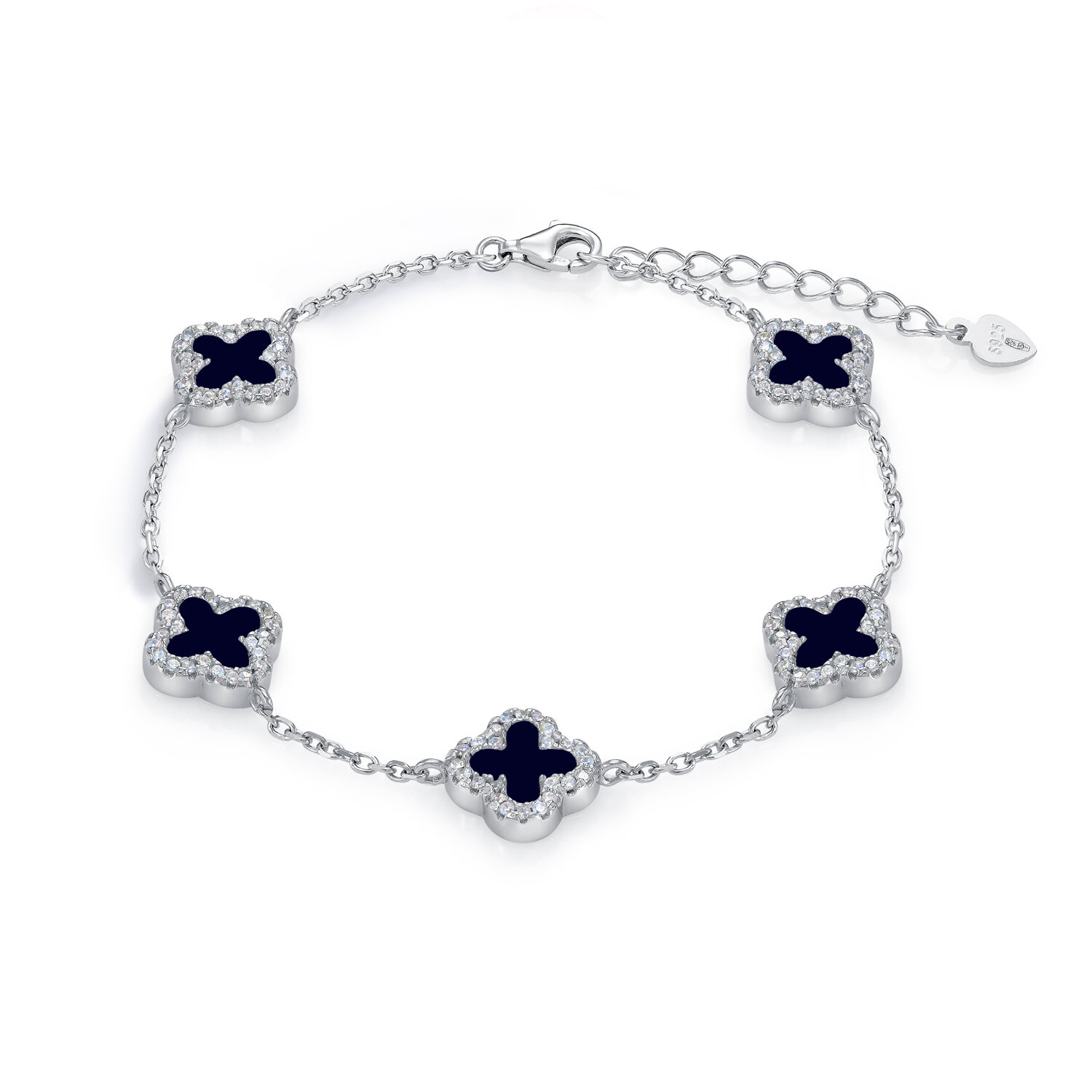 Браслет-цепочка, серебро, 925 проба, родирование, лазурит, фианит