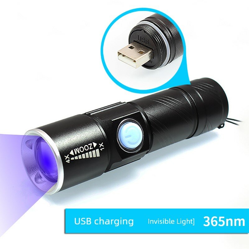 Перезаряжаемый фиолетовый фонарик с УФ-светодиодом для УФ-отверждения, идентификации нефрита, проверки валюты и