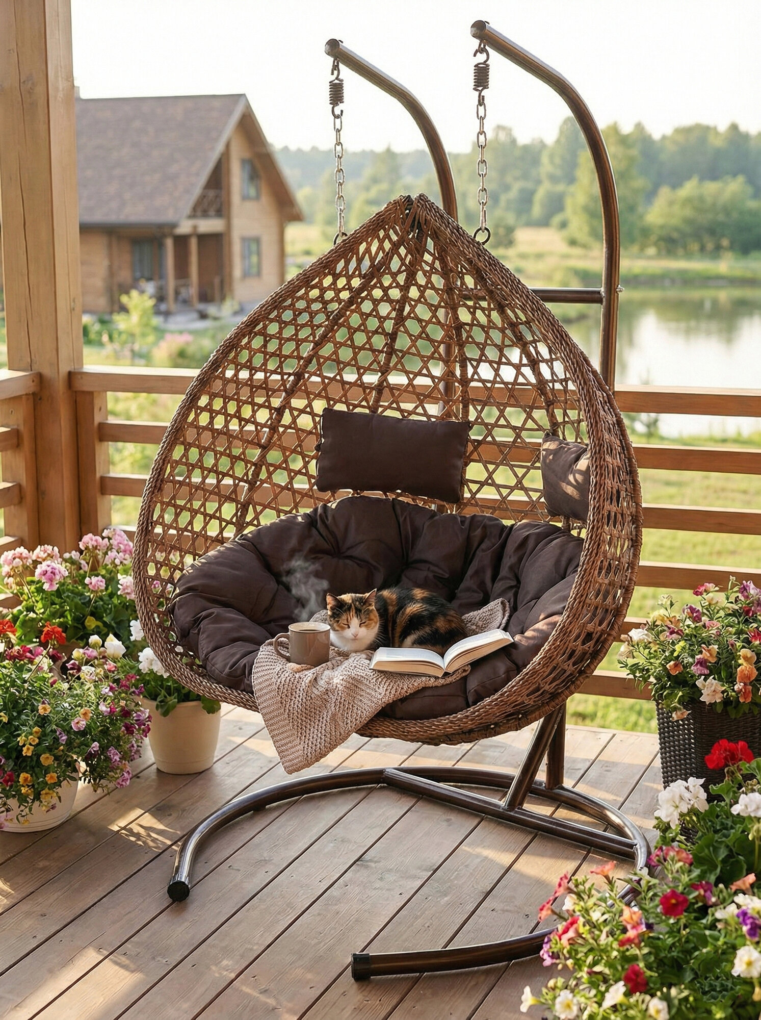 Подвесное кресло-диван качели плетёное Сафира Дабл 120 х 130, коричневый