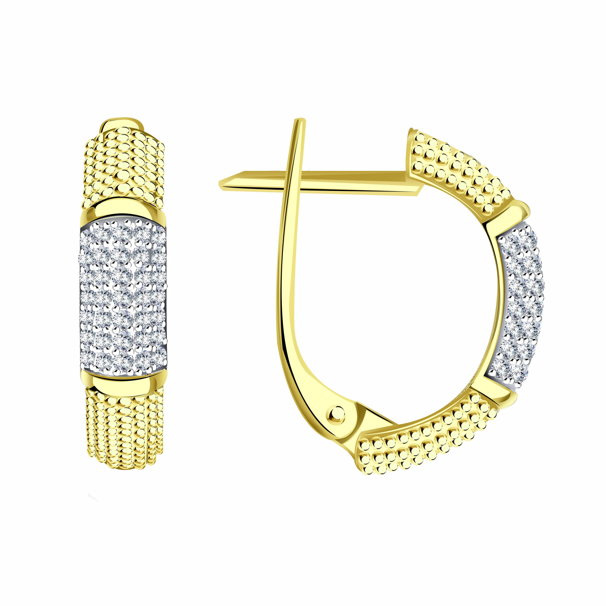 Серьги, желтое золото, 585 проба, фианит