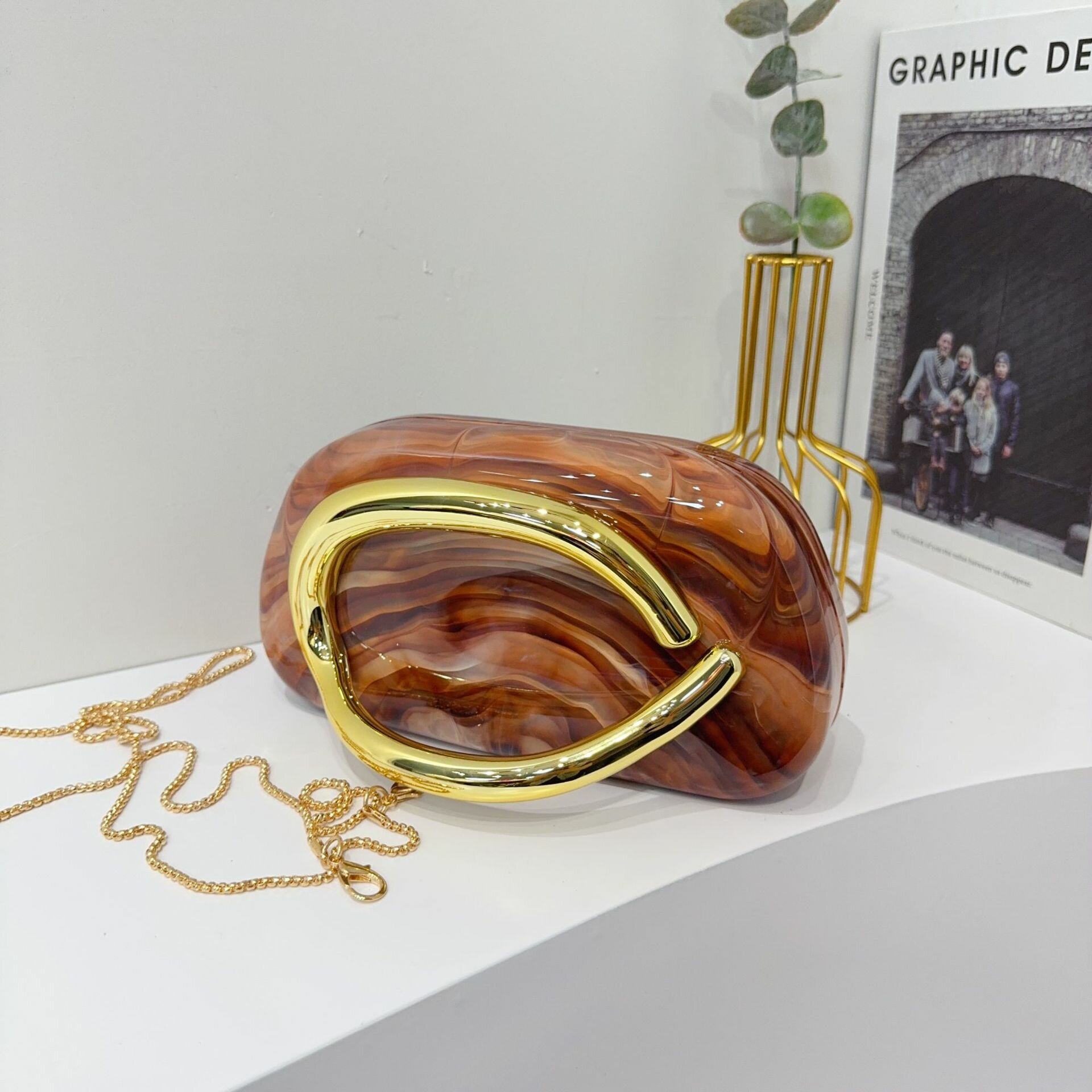 Классическая круглая сумка-клатч в европейском и американском стиле, вечерняя сумка из акрила, винтажная металлическая ручка, одно плечо, кроссбоди