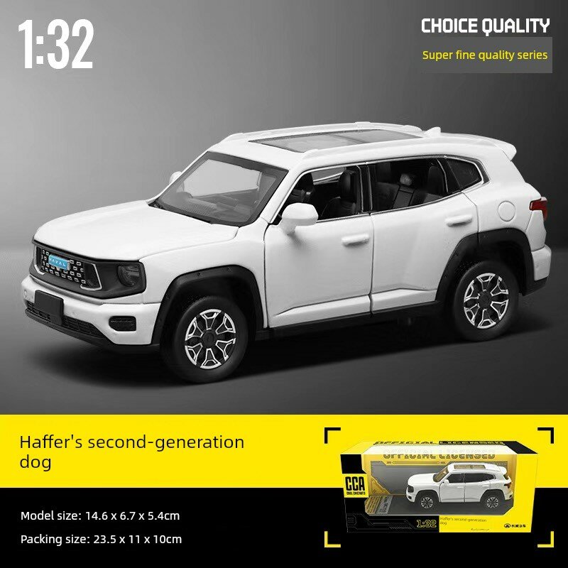 Модель автомобиля Haval Big Dog 1:32 из сплава с открытыми дверьми и подставкой, белый цвет
