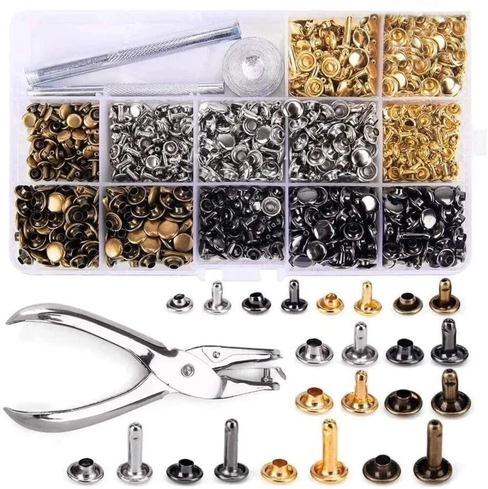 240 комплектов Двухсторонних заклепок, Кожаные декоративные пуговицы, с монтажными клещами + инструментом