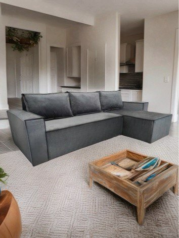 Угловой диван-кровать "Лофт" НПБ антивандальный серый велюр OWN, правый угол, 280 х 85 х 160 см