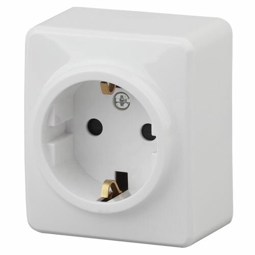 Розетка ЭРА 11-2203-01 2P E Schuko, 16A-250В, IP20, открытой установки, Эксперт, белый Б0020685