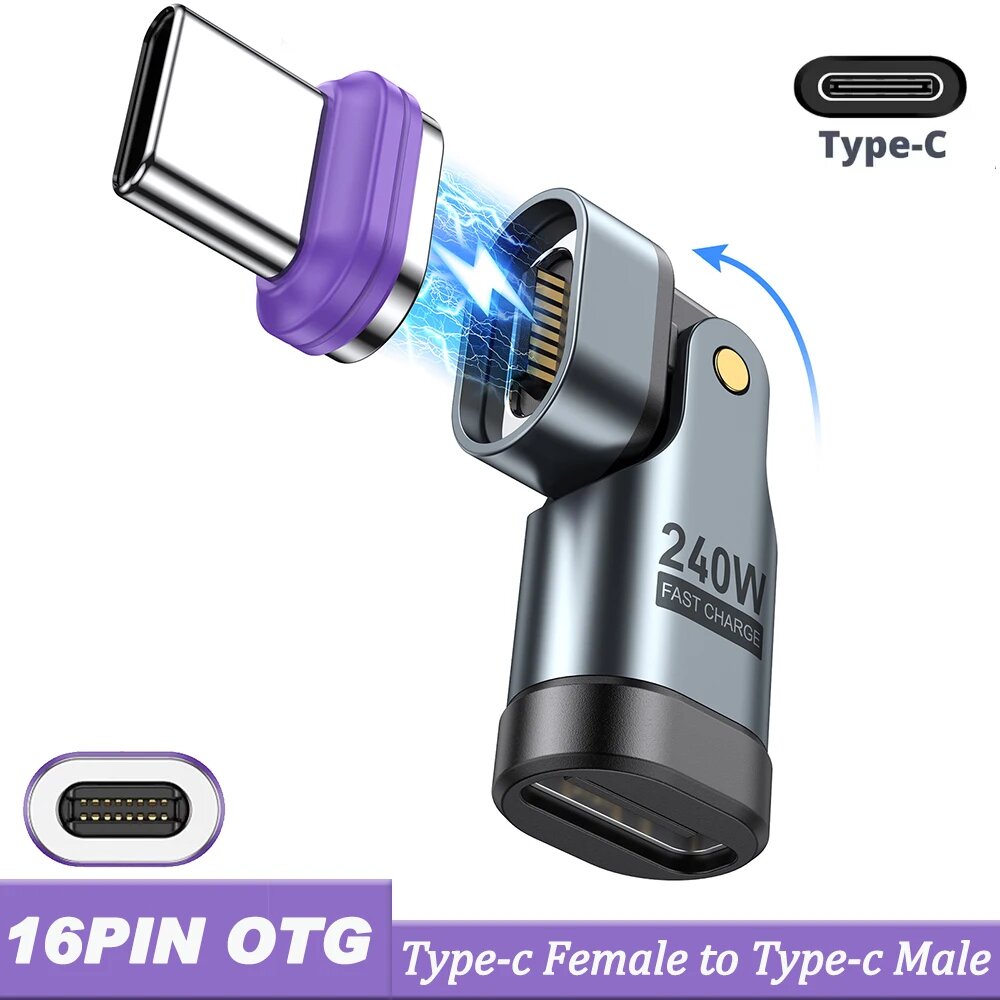 Магнитный адаптер USB C Type-C 16pin Black 240W
