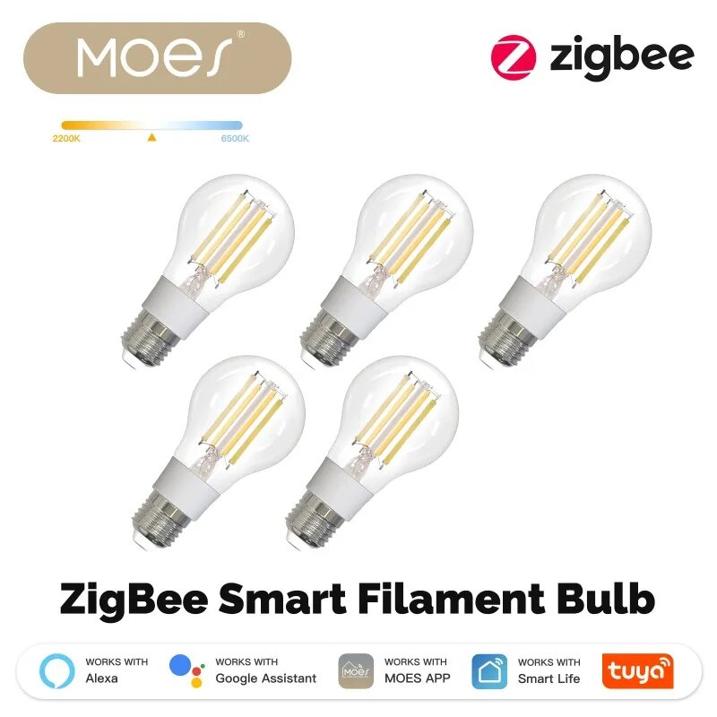 MOES ZigBee Умная светодиодная лампа E27 7W белый свет Zigbee Bulb 5 PCS