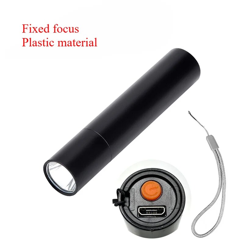 Мини-фонарик USB заряжаемый белый Fixed focus plastic, 1PC