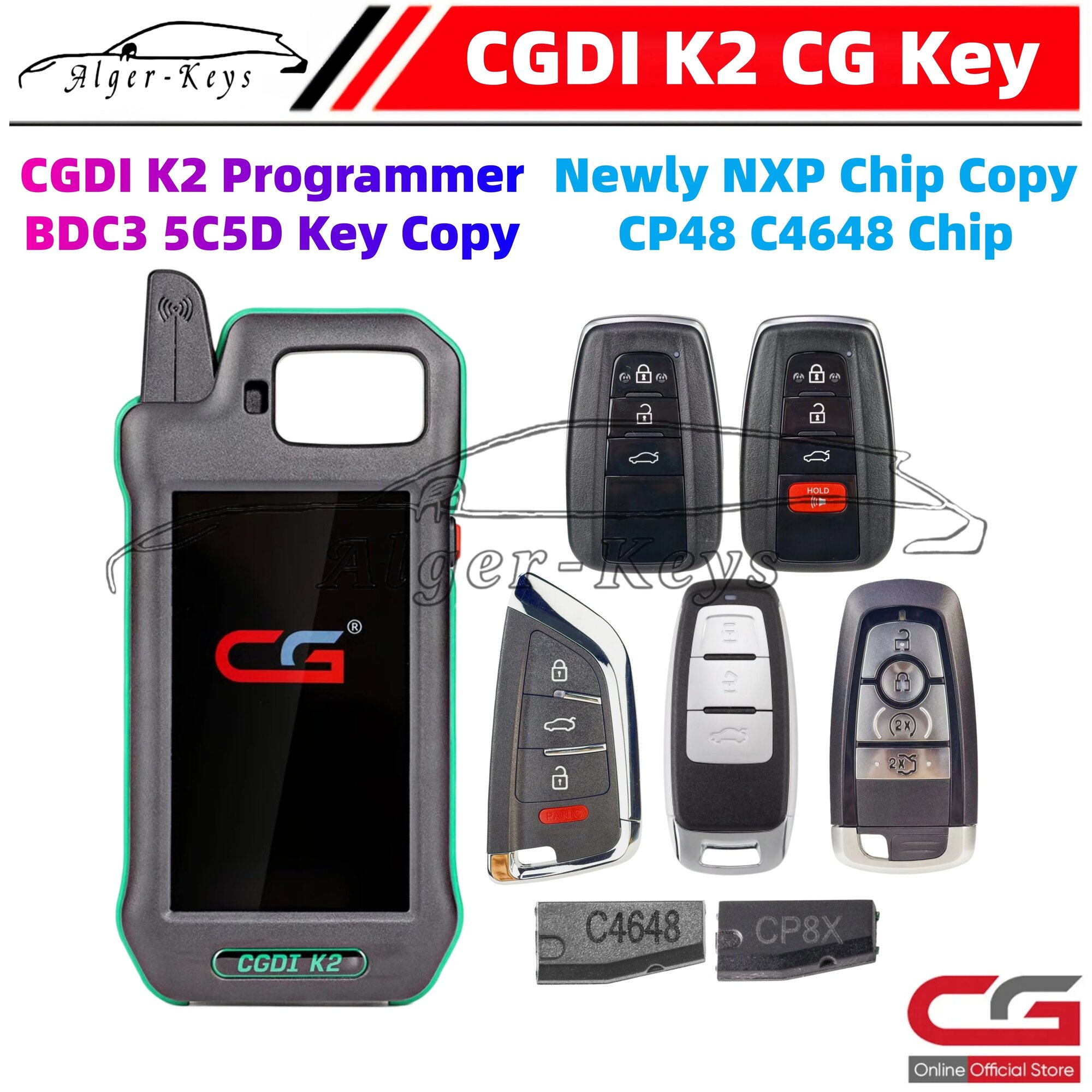 Algernon-keys CGDI K2 Программатор ключей и генератор пультов Smart Key Tool, новая версия с поддержкой копирования чипов NXP, поддержка 5C5D MQB49 BDC2 BDC3 — фото 1