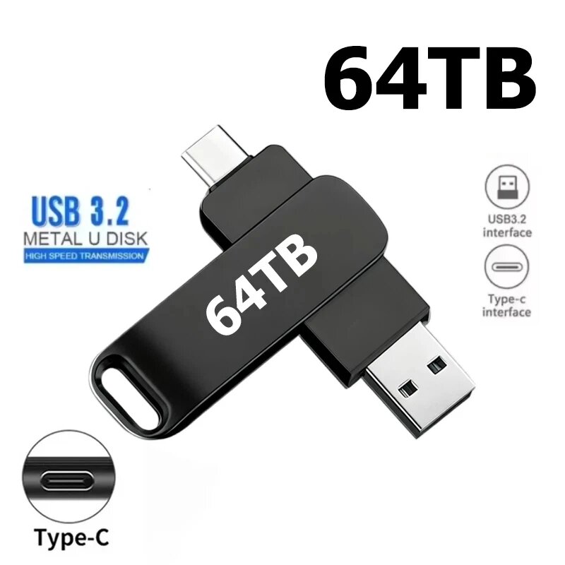 Lenovo USB3.2 OTG флешка 64/16/8/4 ТБ металлическая Black-64TB