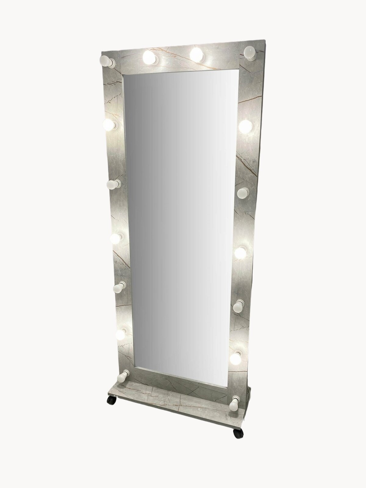 Гримерное зеркало BeautyUp 182/75 с лампочками на подставке с колесиками, Цвет "Герион"