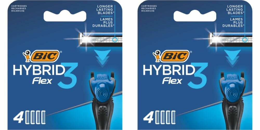 BIC Кассеты для бритья Flex 3 Hybrid, 4 шт в уп, 2 уп