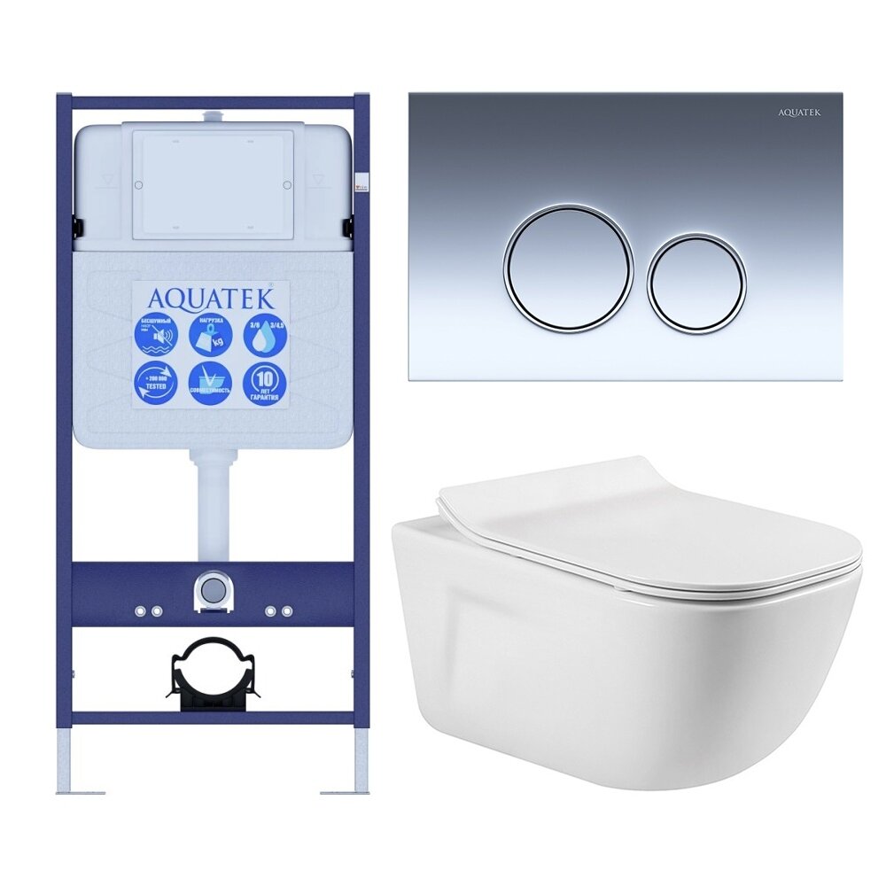 Унитаз с инсталляцией Set Aquatek Дива-018 4в1, с кнопкой в комплекте
