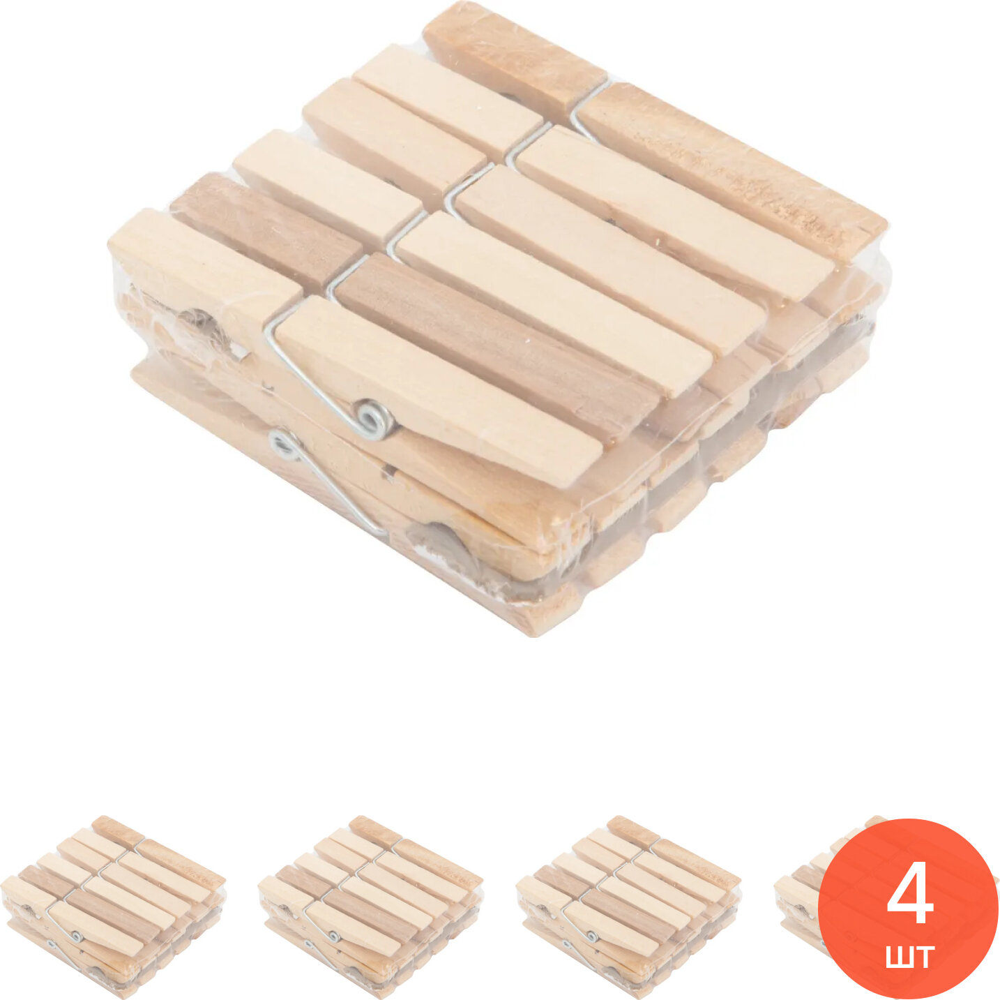 Прищепки для белья Рыжий кот дерево/металл 12шт. (комплект из 4 шт)