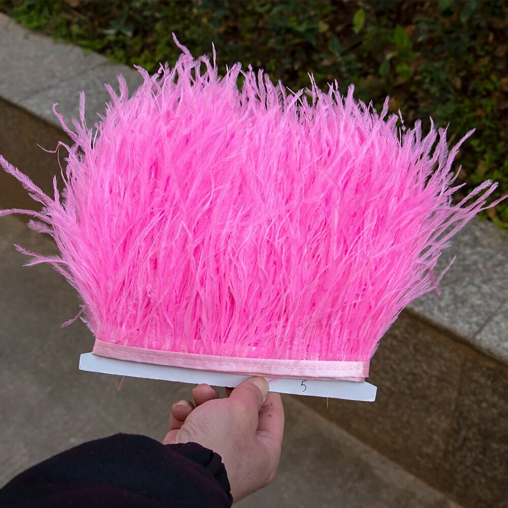Фиолетовые страусиные перья бахрома 1 метр Розовый, deep pink