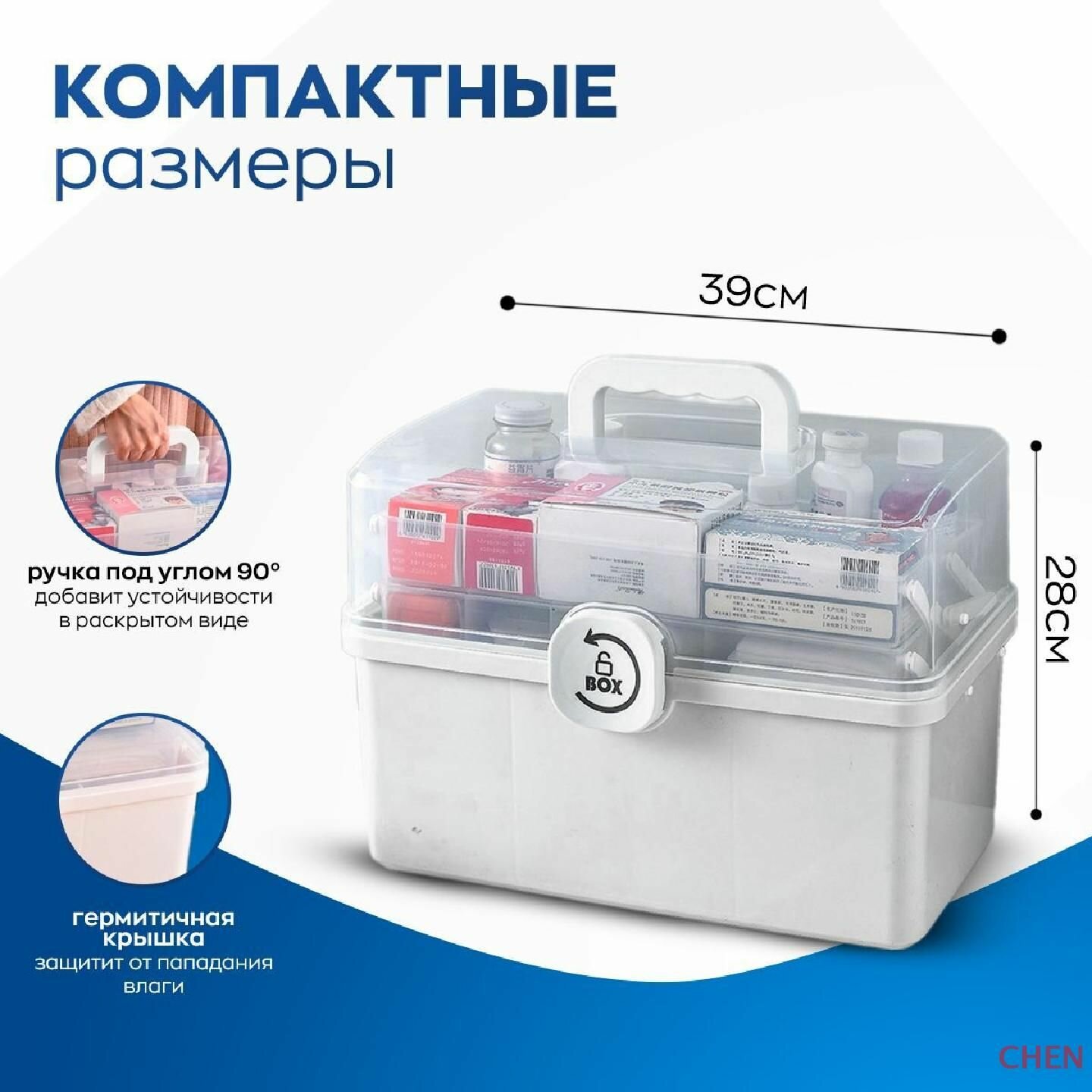 Аптечка домашняя большая / контейнер - органайзер для хранения лекарств и медикаментов пластиковый с крышкой, 22л.