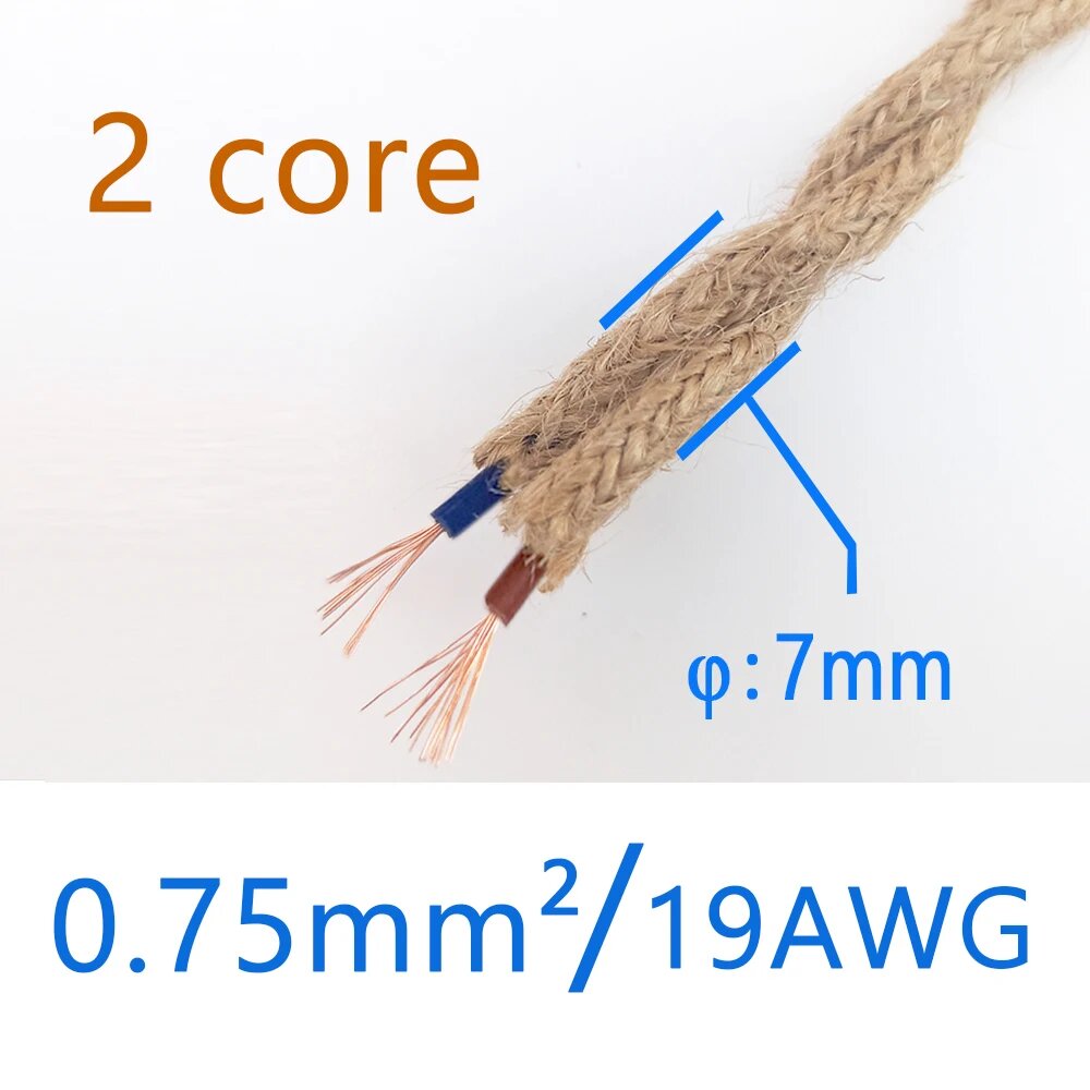 Винтажный пеньковый кабель Awg для светильников 2 core 0.75mm, 1m