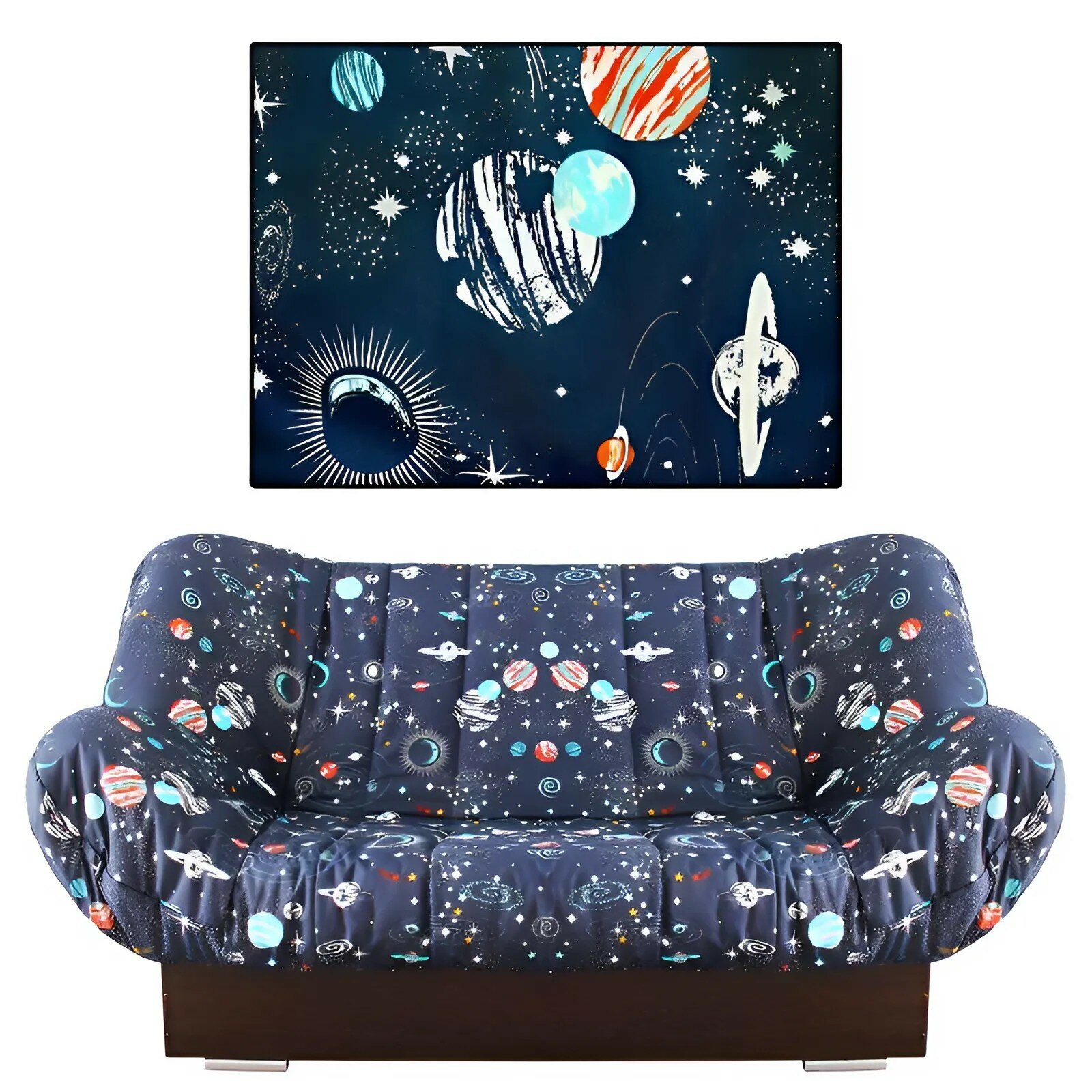 Чехол на диван МТК365 "Космос", жаккард, для клик-кляка, цвет принт