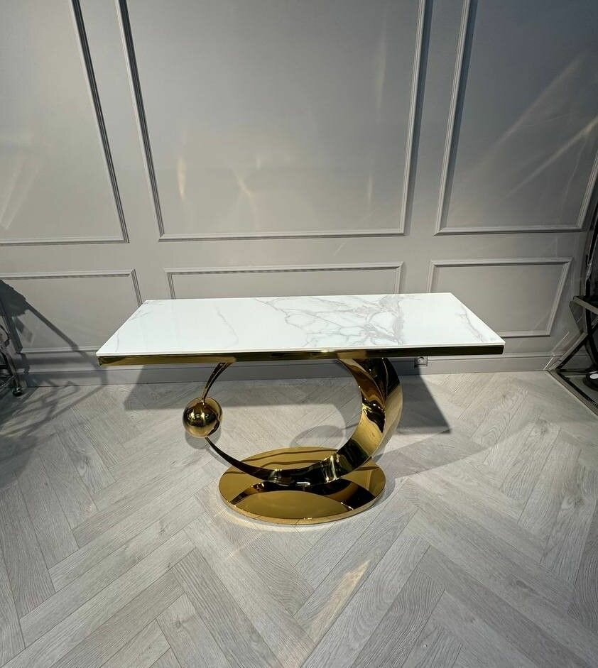 Стол-консоль Дрим IST-800,120х40х78 см, белый бентли/золотой