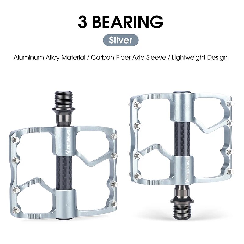 WEST BIKING Педали из титана 3 подшипника Carbon Axle Silver