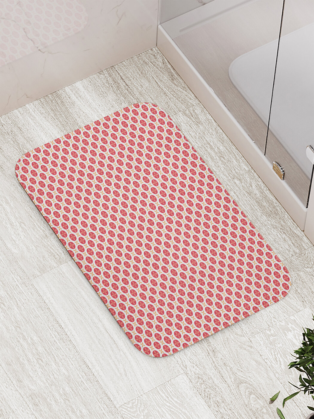 Коврик для ванной комнаты, туалета "Красные круги" противоскользящий, 52х77 см, JoyArty