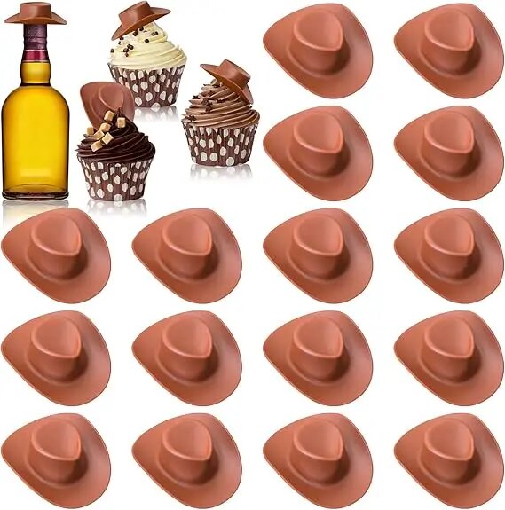 Пластиковые мини ковбойские шляпы EsenTroye Коричневый, 20PCS, Brown Hat