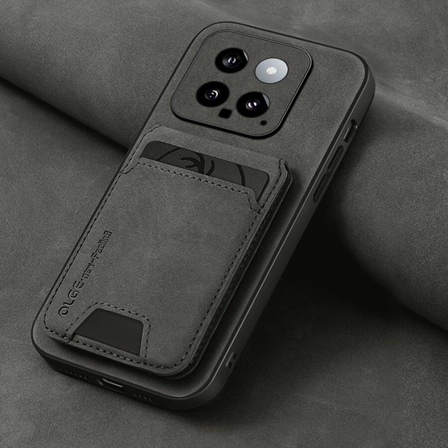 OLGE Кожаный Чехол Для Xiaomi 14 (Сяоми 14, Ксиаоми 14) С Картхолдером , Противоударный , Нескользящий И Удобный