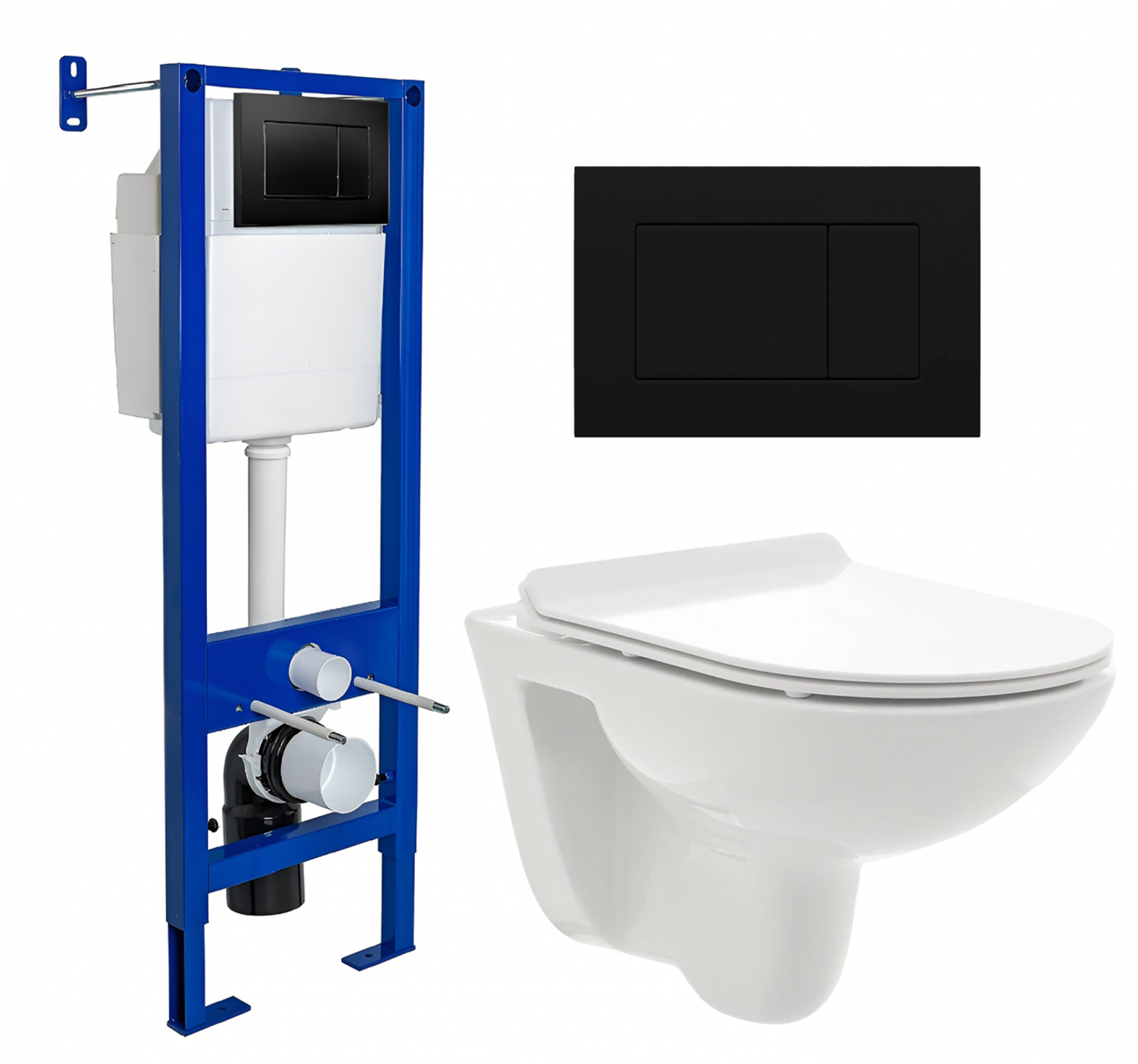 Комплект 3 в 1 инсталляция Berges Wasserhaus Atom 410 + Унитаз подвесной AQUAme AQM2008 + кнопка черная