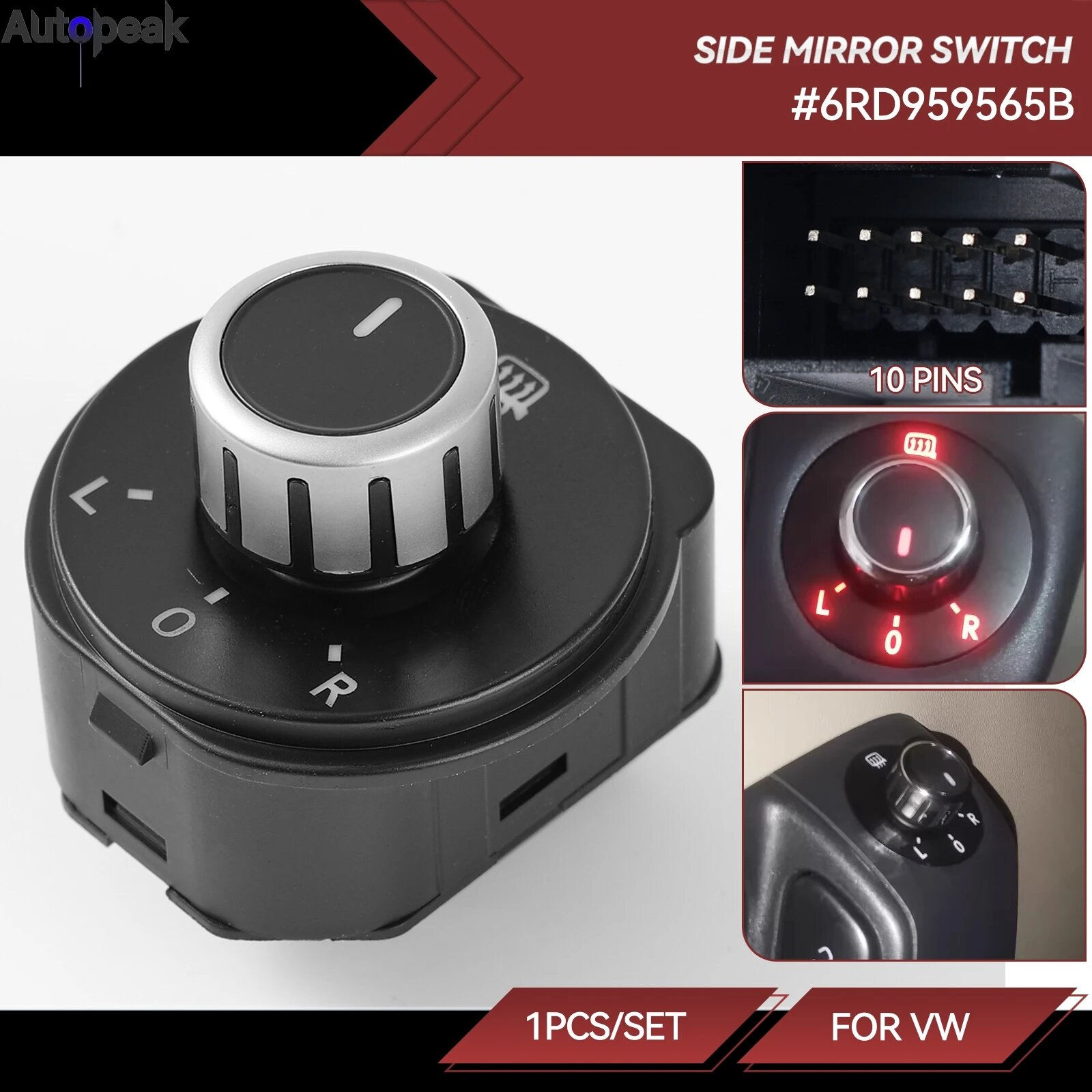 Зеркало заднего вида для электромобиля, ручка регулировки, кнопка регулятора для Volkswagen VW POLO 6R 6C 2010-2017 хэтчбек 6RD 959565 Б