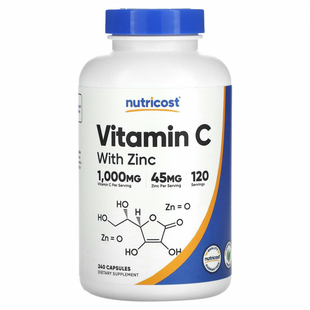 Nutricost, Витамин C с цинком, 240 капсул