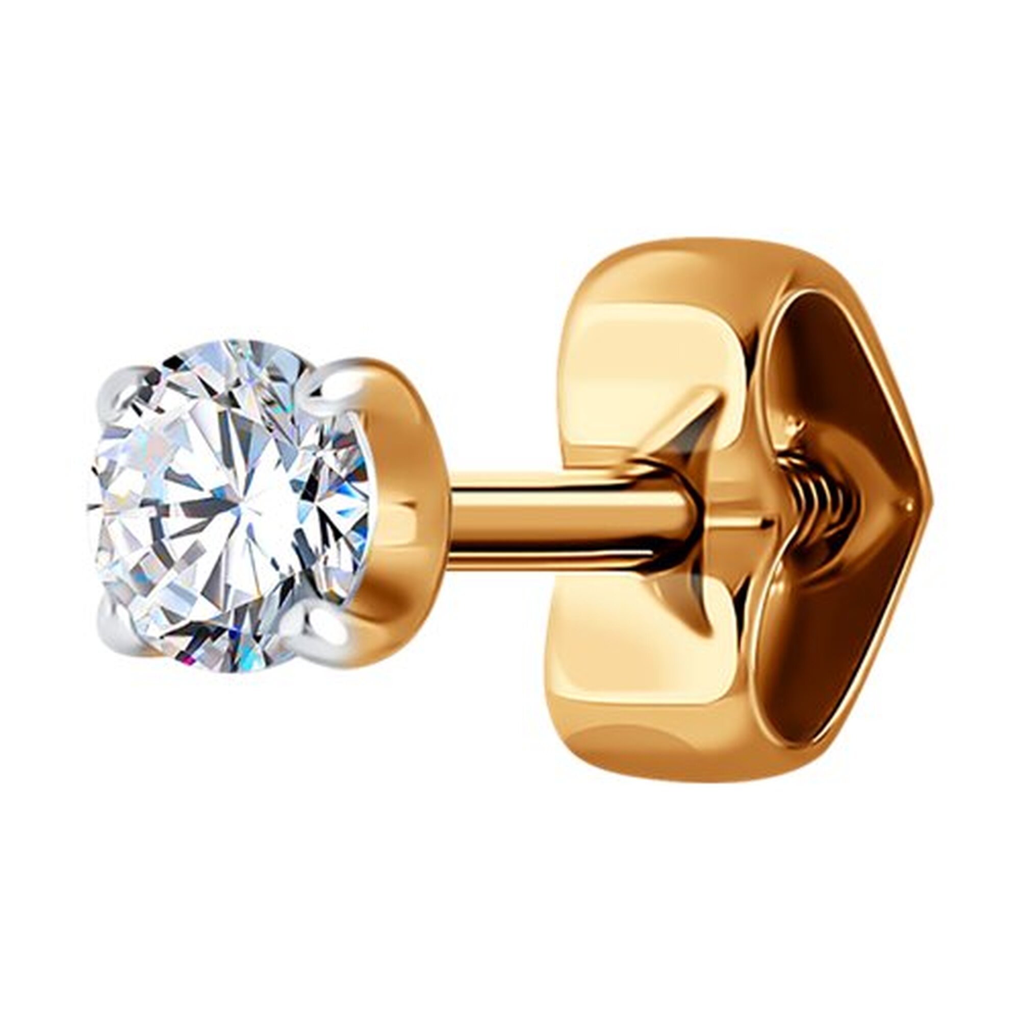 Моносерьга, красное золото, 585 проба, фианит