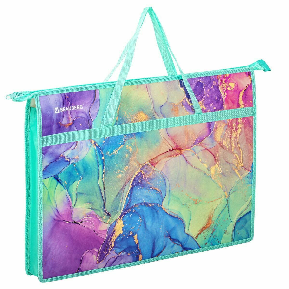 Папка для рисунков и чертежей с ручками А3 Brauberg "Marble", пластик, молния сверху (271435)