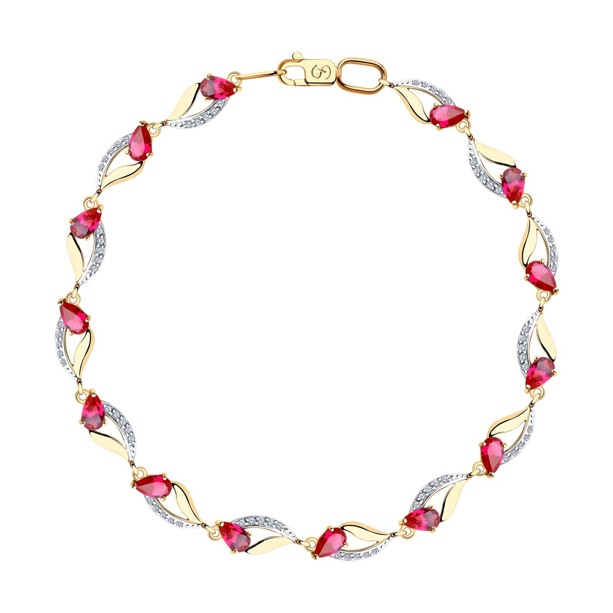 Браслет, красное золото, 585 проба, корунд, фианит