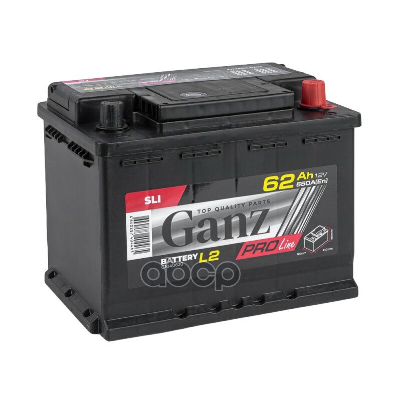 Аккумулятор GANZ PRO-Line DIN 62 А/ч обратный R+ 242x175x190 L2 EN 550 А GANZ арт. G1040620