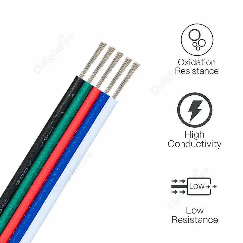 DelightFire RGB светодиодный соединительный провод 18 20 22AWG 20AWG, 5pin, 5м